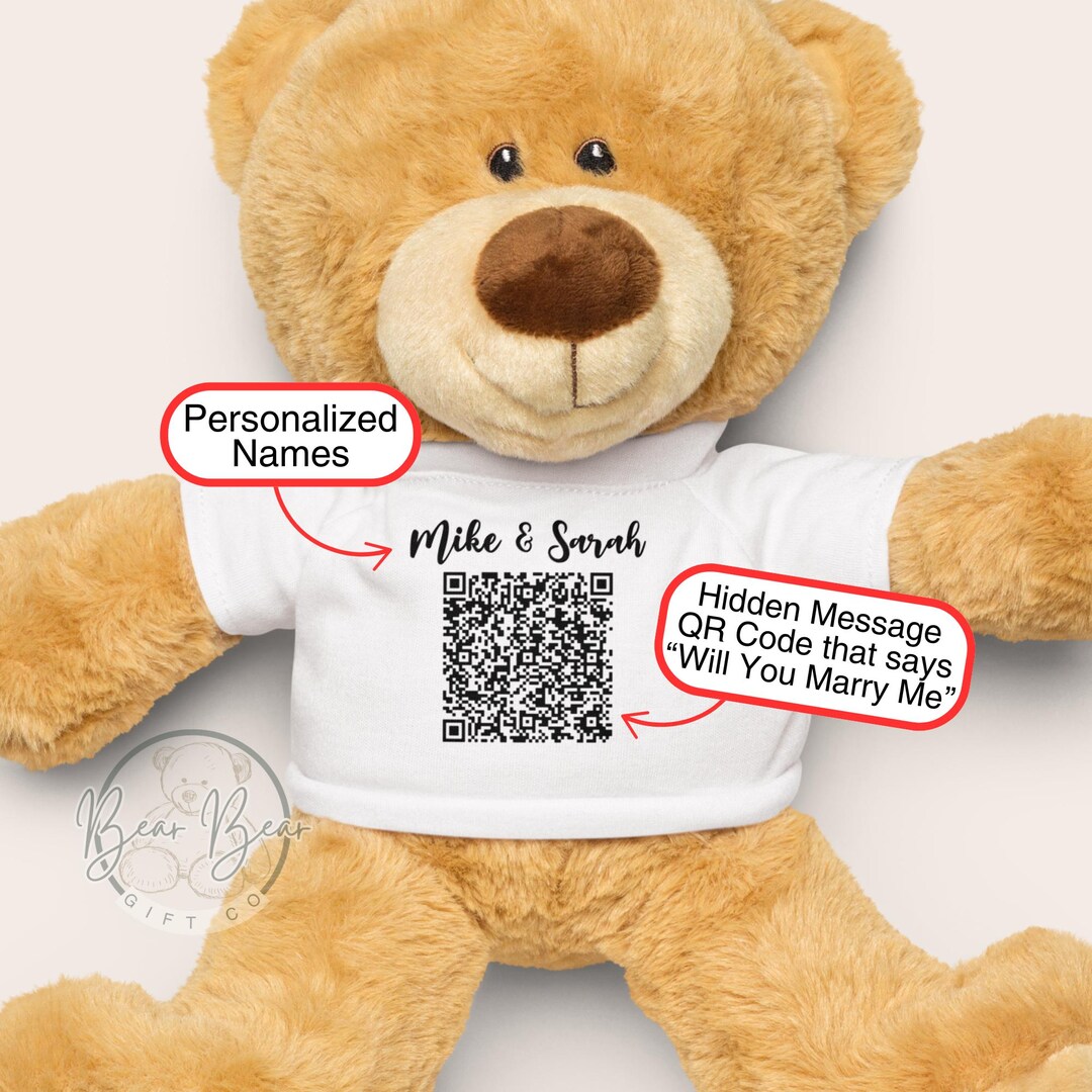 Custom QR Code Marriage Proposal Teddy Bear Gift, Personalized Names ...