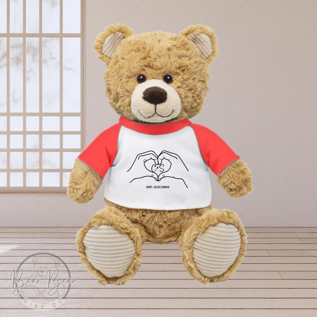 Custom Initials Heart Hands Teddy Bear Gift, Personalized Est Date Bear ...