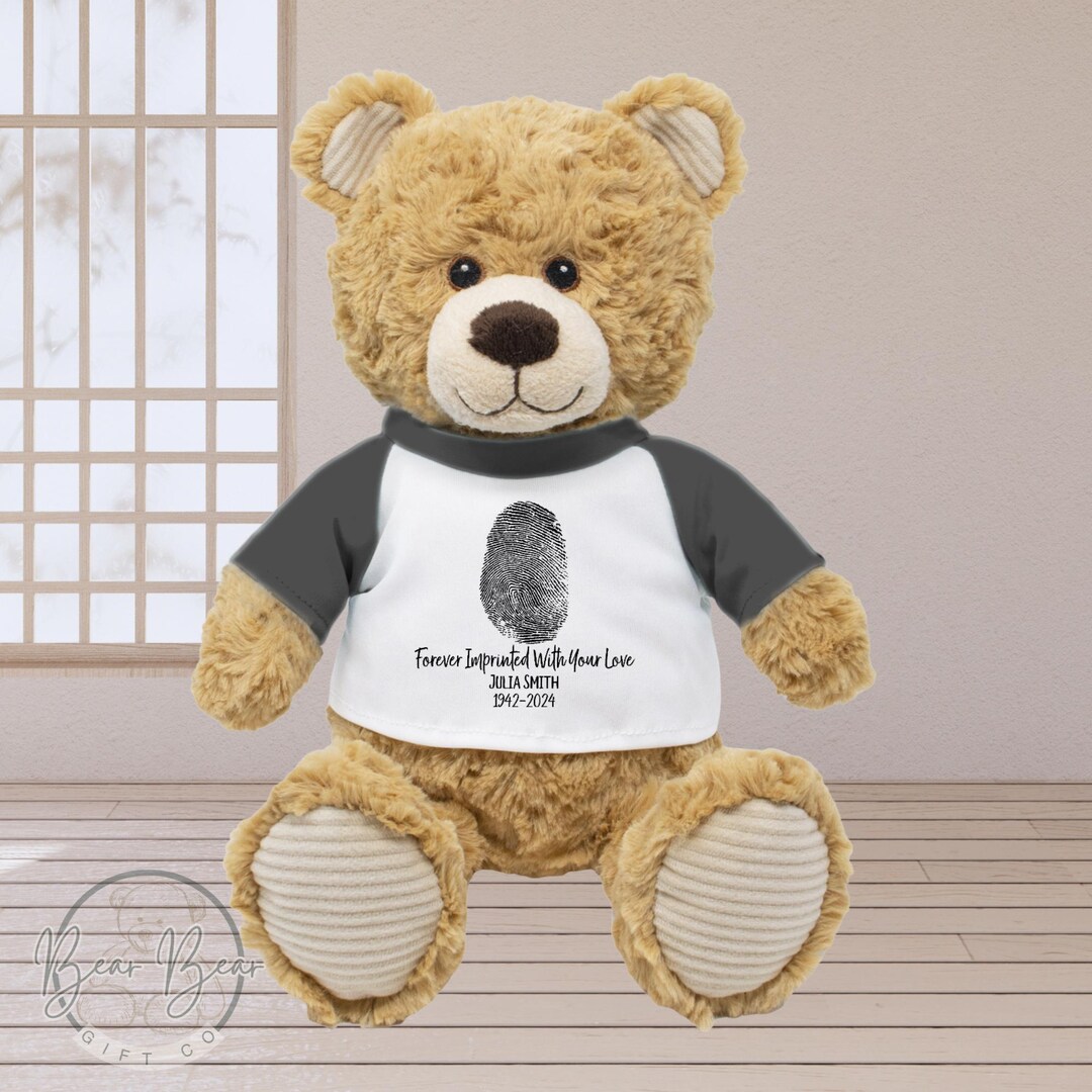 Personalized Fingerprint Memorial Teddy Bear Gift, Custom Name & Dates ...