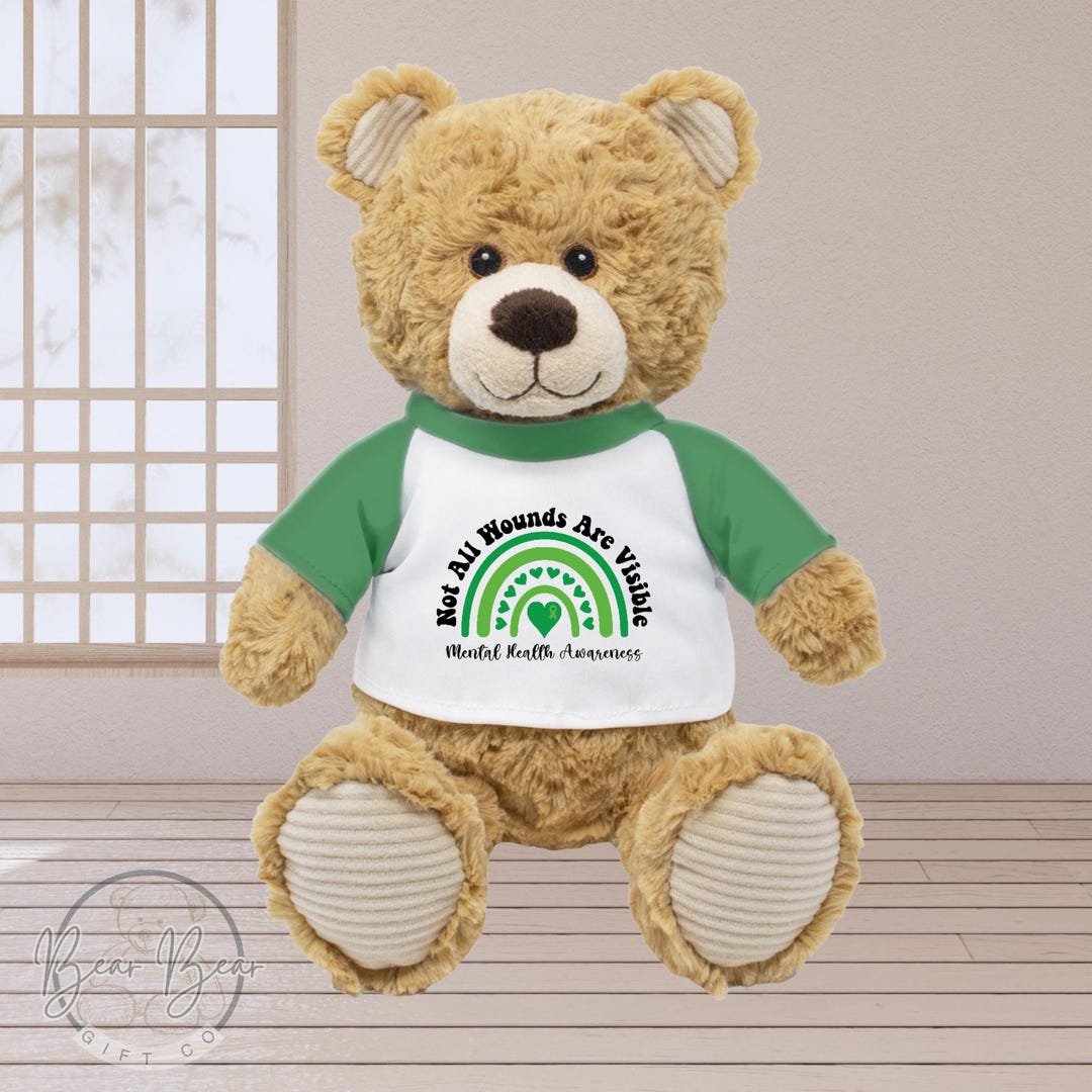 Mental Health Awareness Teddy Bear Gift, Green Ribbon Rainbow Plush ...