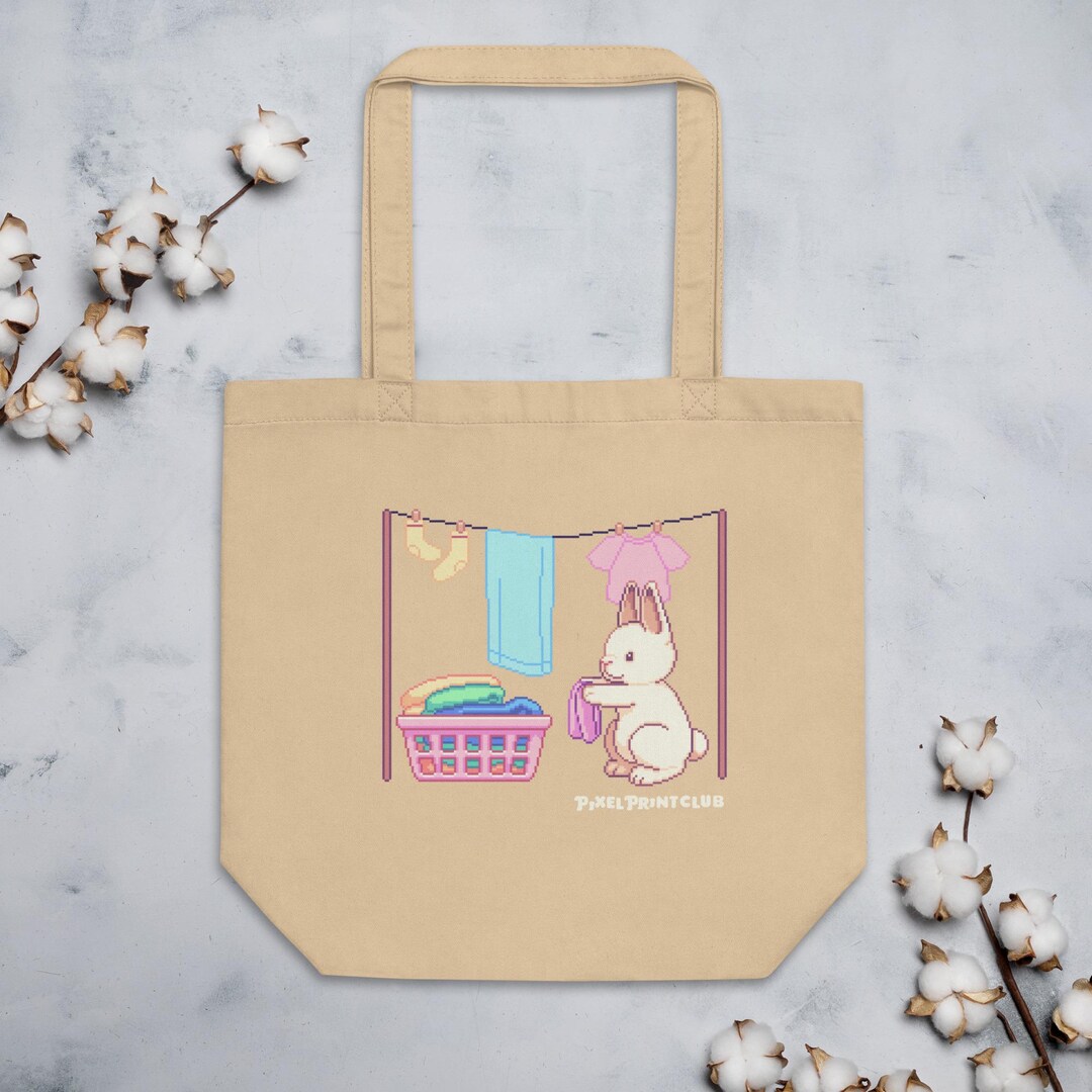 Cute Pixel Art Laundry Bunny Print Eco Tote Bag - Etsy
