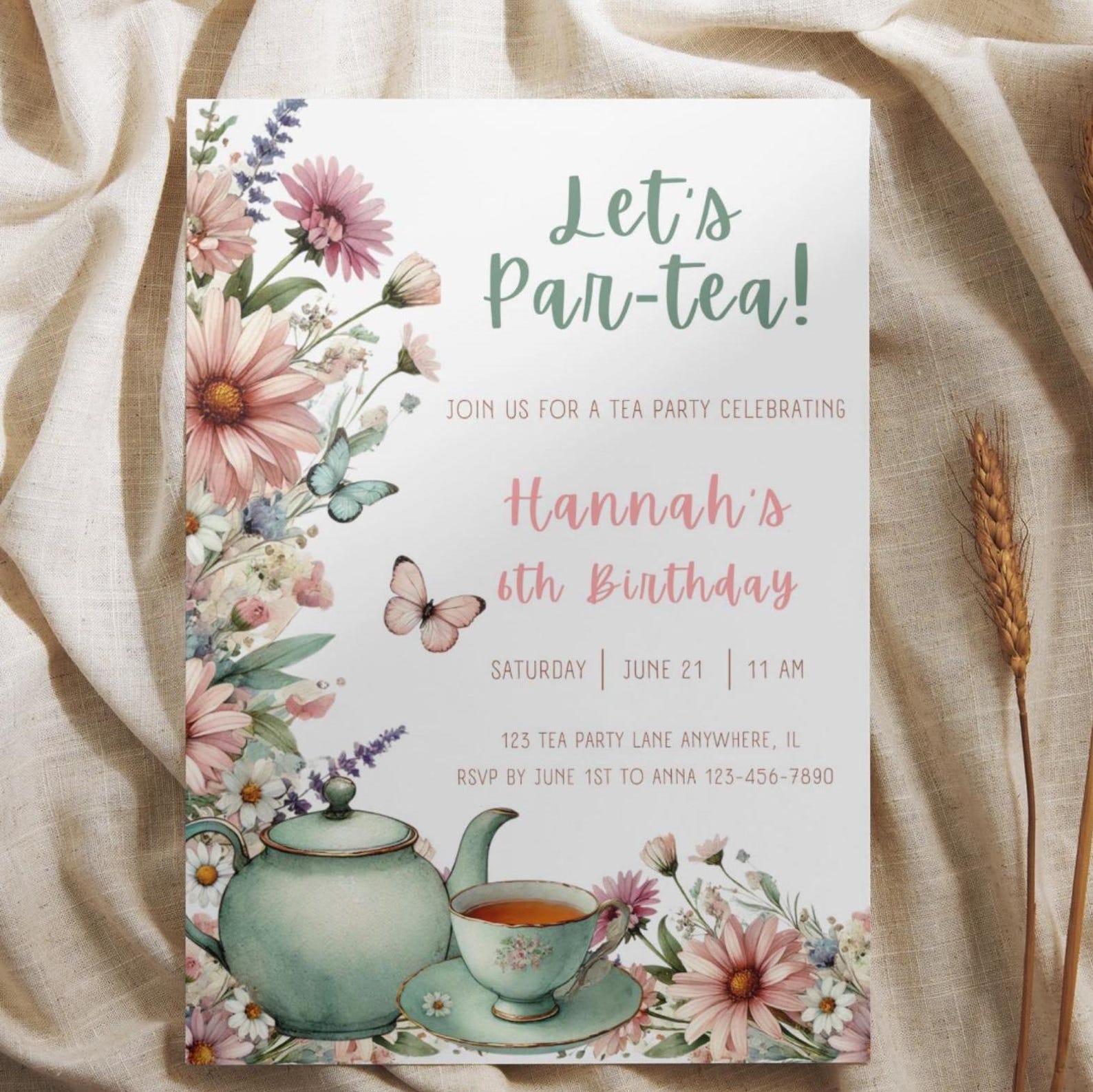 Editable Bundle Par-tea Birthday Girl Invitation, Tea Party Birthday ...