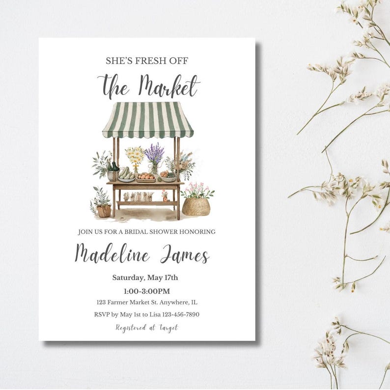 Editable Fresh off the Market Bridal Shower Invitation, Farmer Market ...