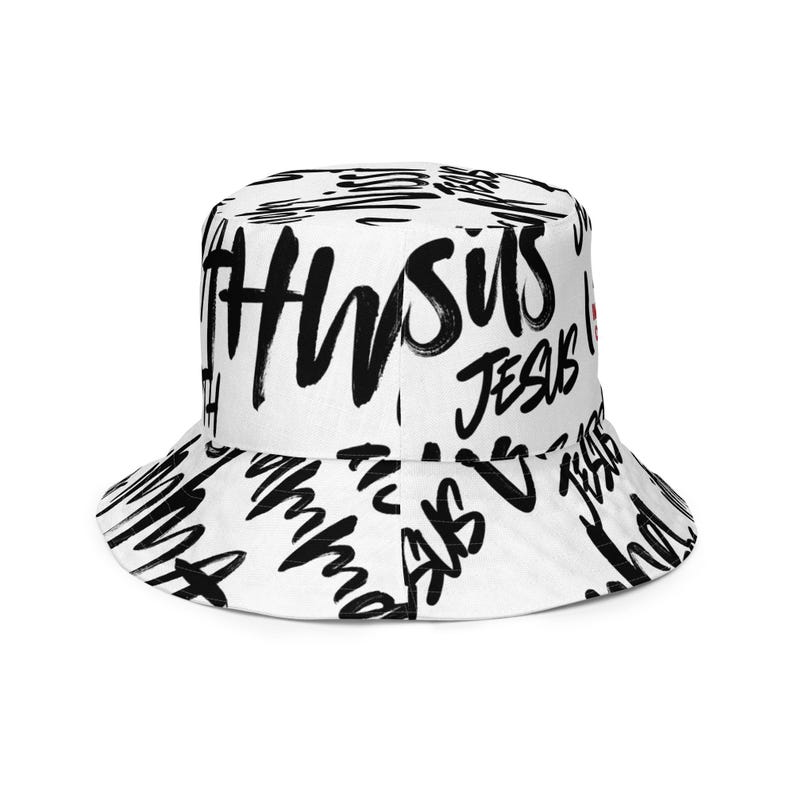 JESUS Names Reversible Bucket Hat - White With Black Letters - Faith ...