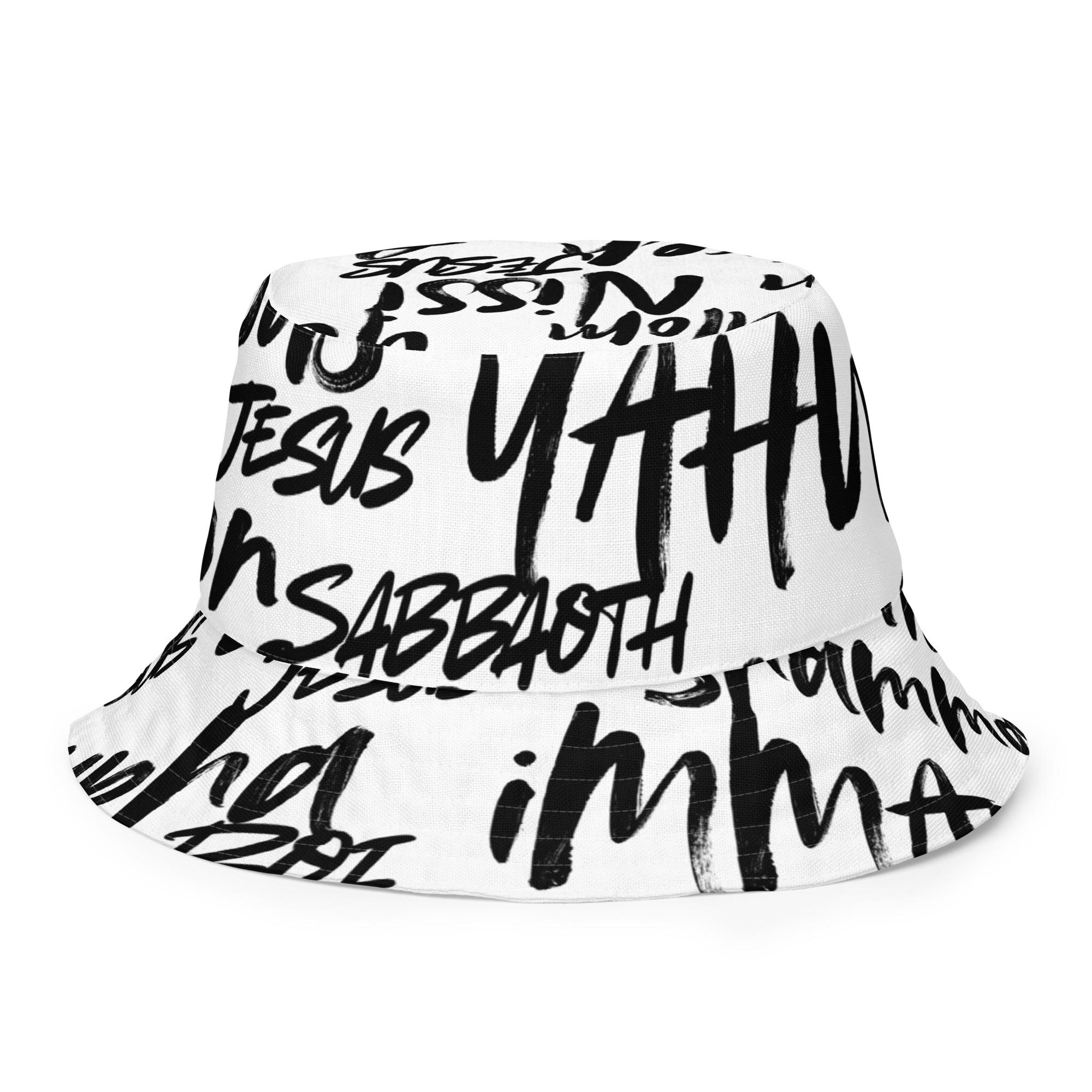 JESUS Names Reversible Bucket Hat - White With Black Letters - Faith ...