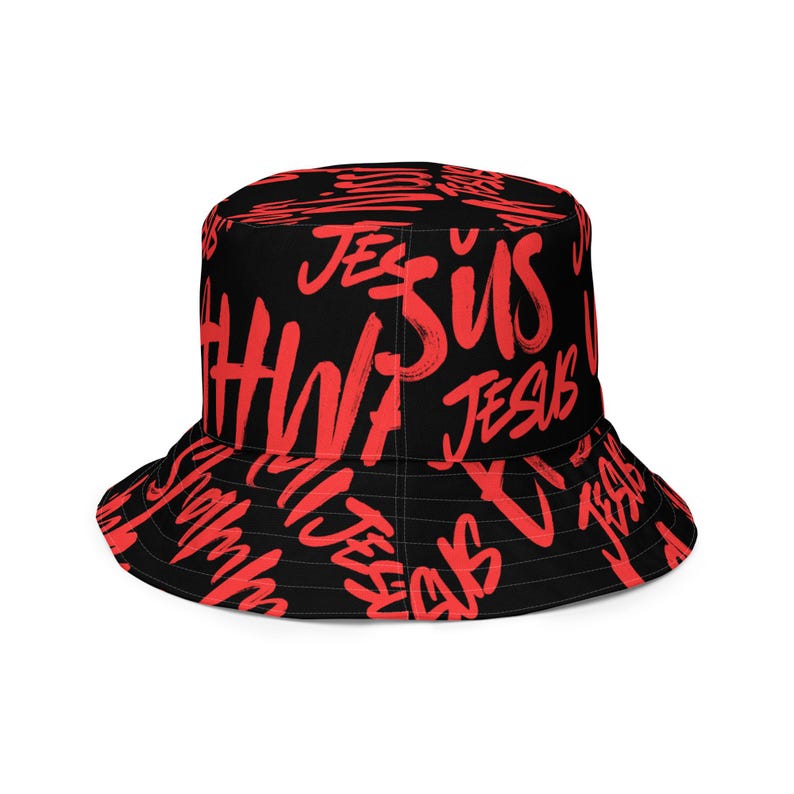 Reversible Bucket Hat: Black With Red JESUS Names - Faith Style - Etsy