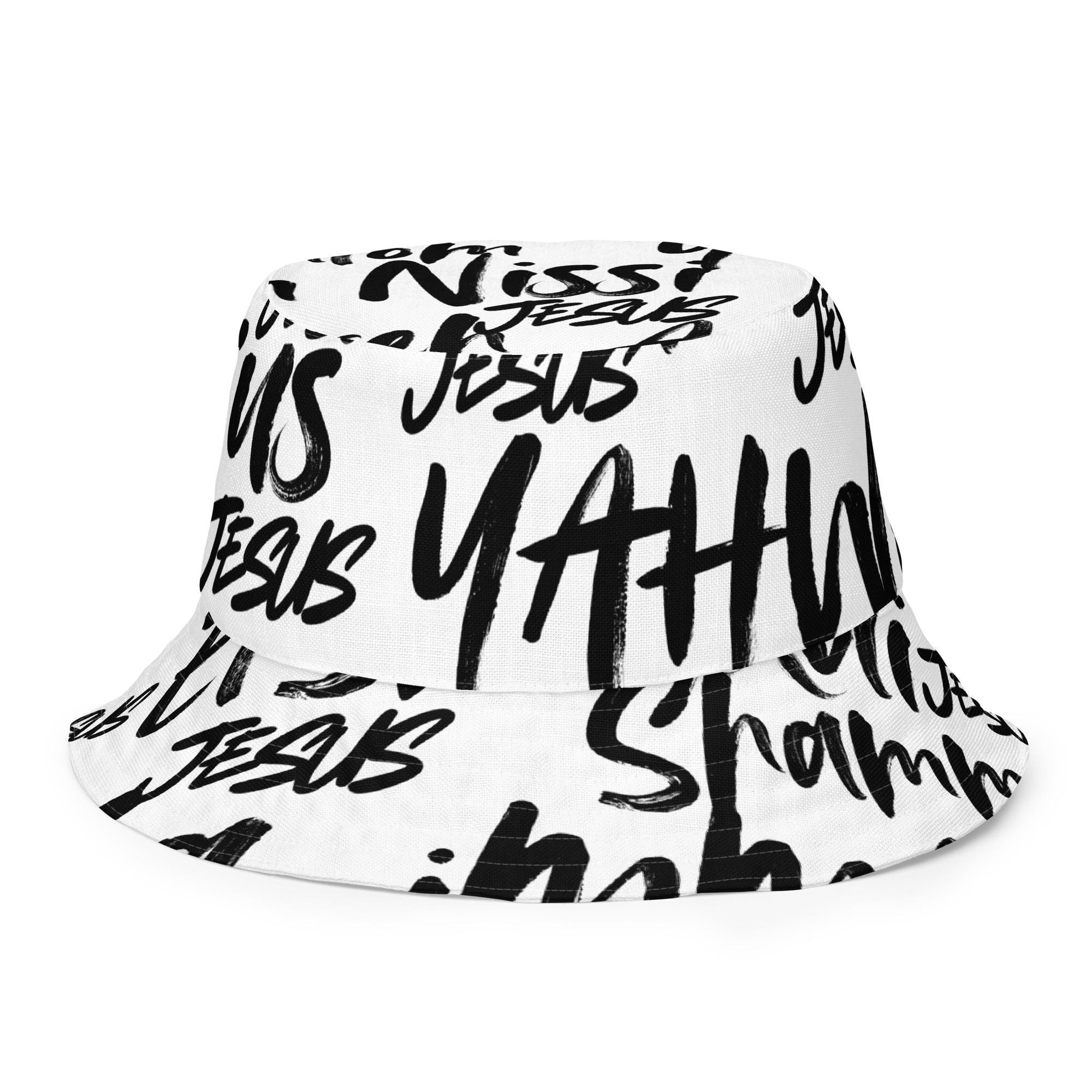 JESUS Names Reversible Bucket Hat - White With Black Letters - Faith ...