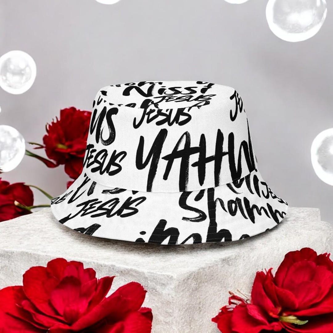 JESUS Names Reversible Bucket Hat - White With Black Letters - Faith ...