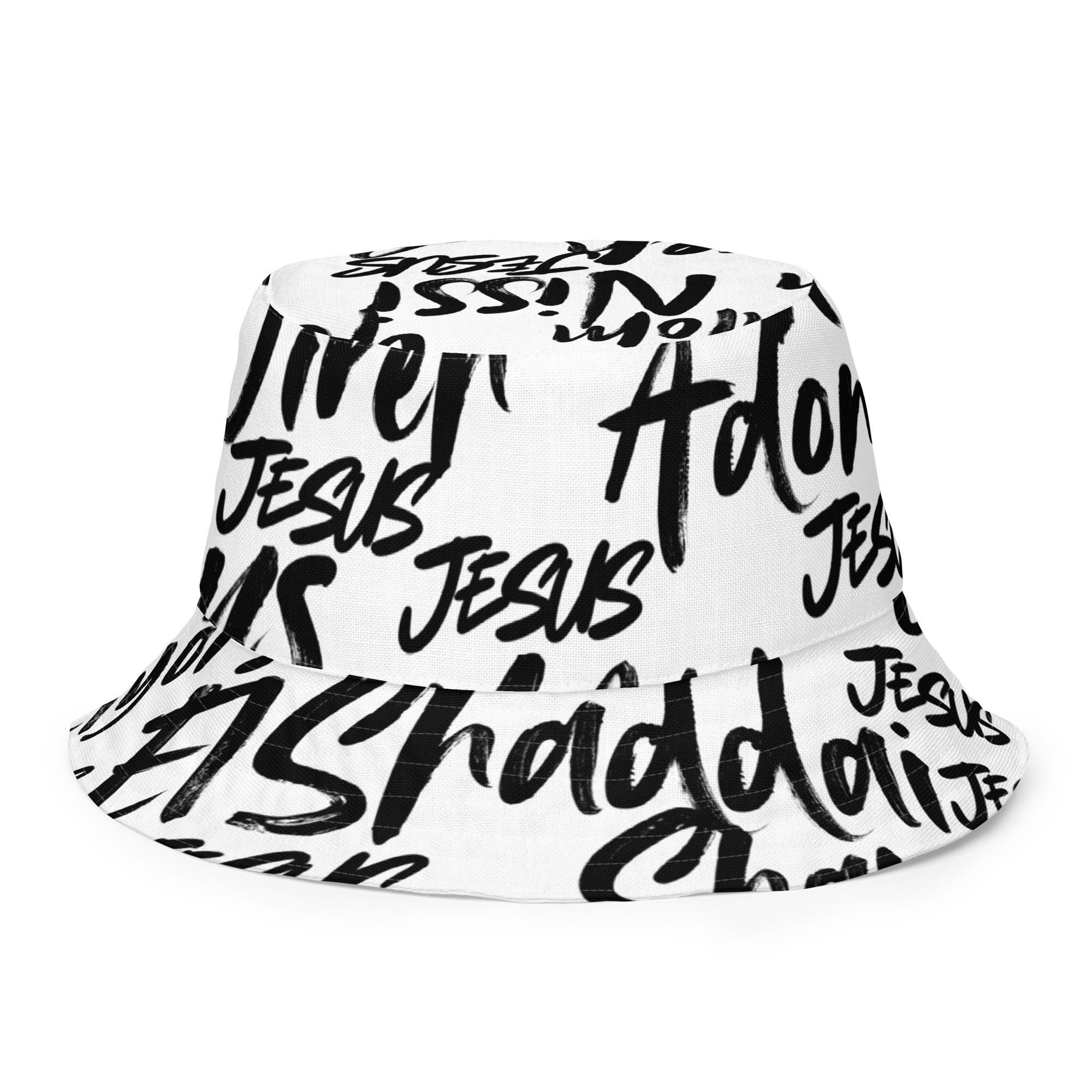 JESUS Names Reversible Bucket Hat - White With Black Letters - Faith ...