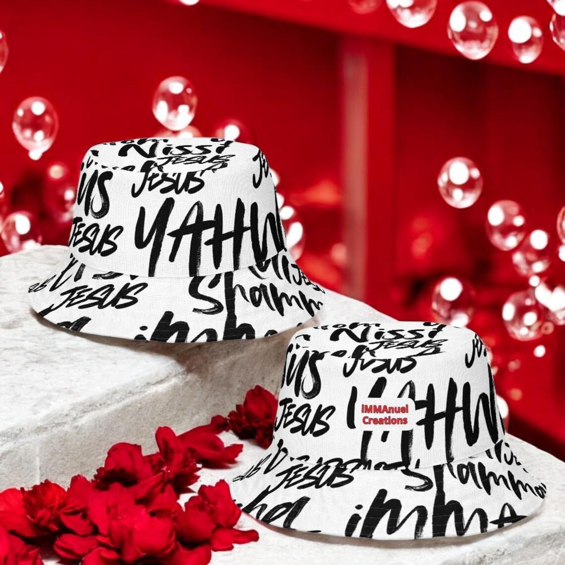 JESUS Names Reversible Bucket Hat - White With Black Letters - Faith ...