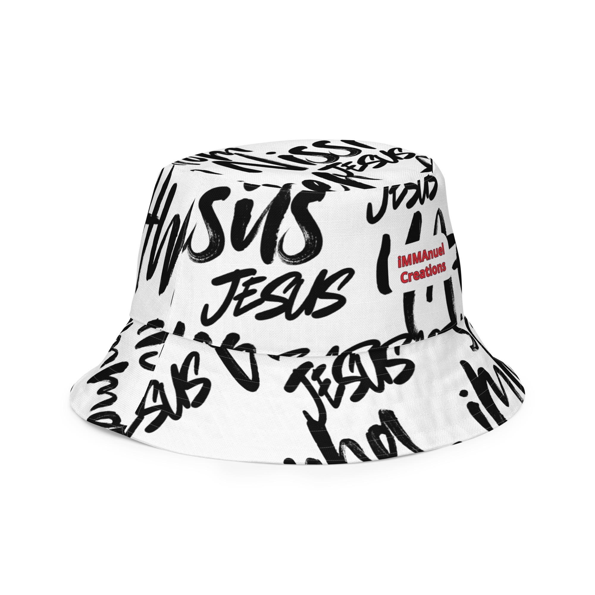 JESUS Names Reversible Bucket Hat - White With Black Letters - Faith ...