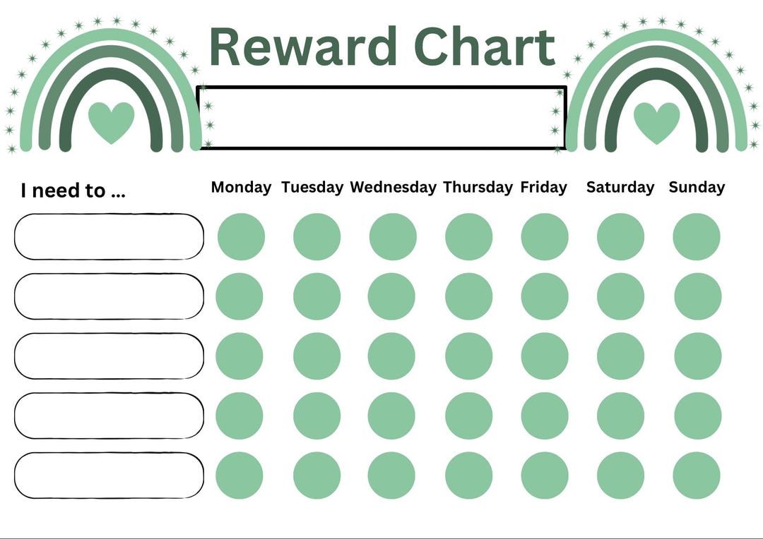 Green Rainbow Chart/reward Chart Printable Behaviour Chart/asd ADHD ...