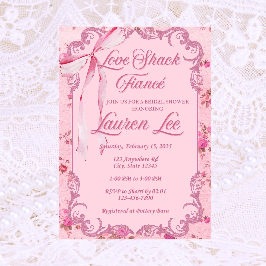 Love Shack Fiancé Bridal Shower Invitation, Coquette Invitation, Pink ...