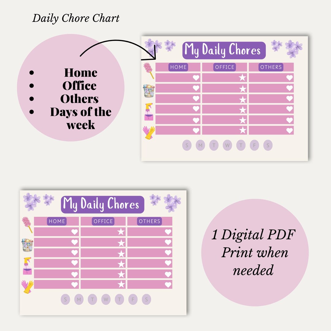 Daily Chore Chart Daily Weekly Chore Chart Printable Weekly and Daily ...