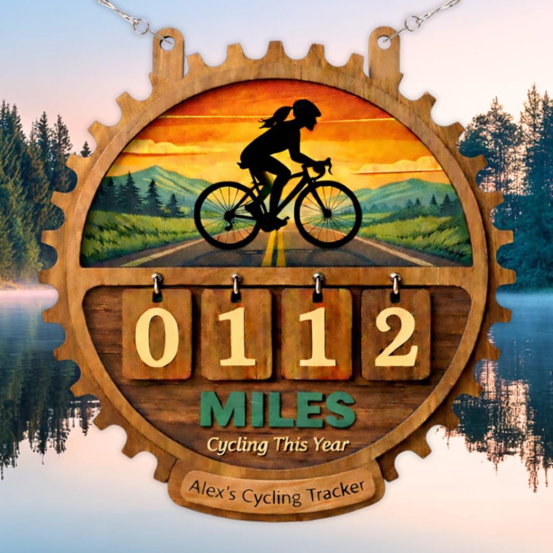 Personalized Miles Cycling This Year Tracker Sign, Custom Miles Ridden ...