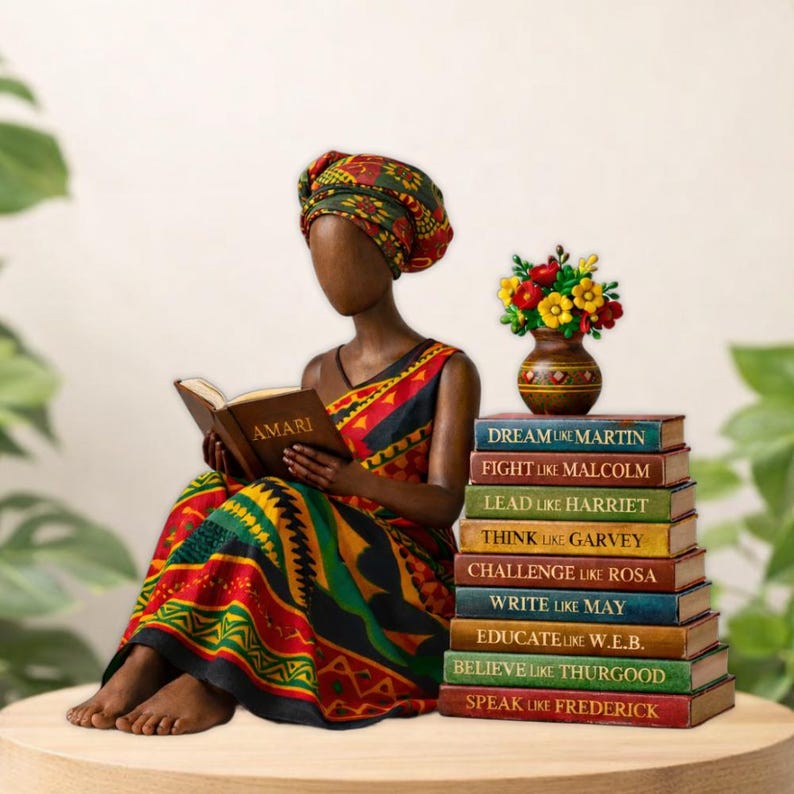 African American Woman Reading Wooden Block, Personalized Gifts, Custom ...
