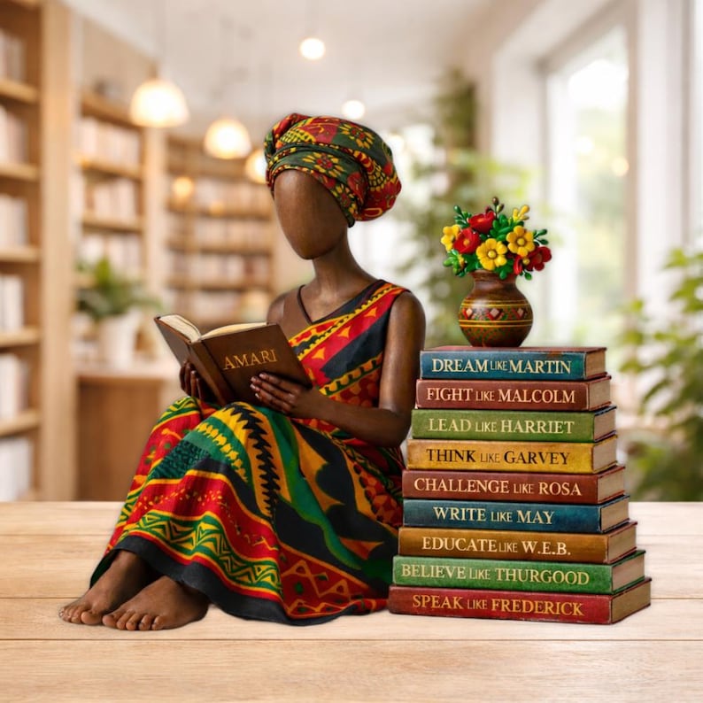 African American Woman Reading Wooden Block, Personalized Gifts, Custom ...