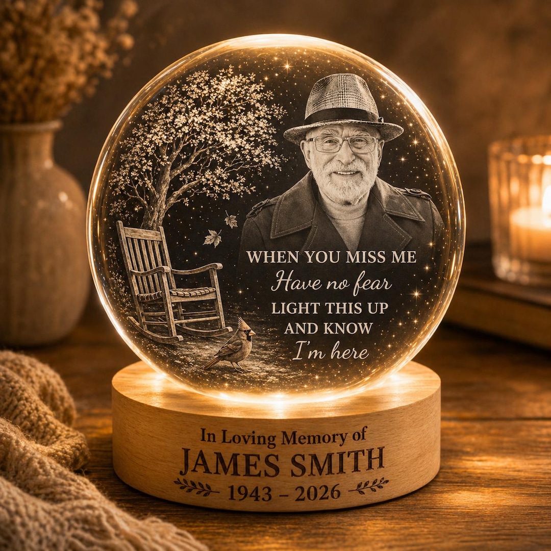 Personalized Memorial Crystal Globe Lamp, Custom Photo Night Light ...
