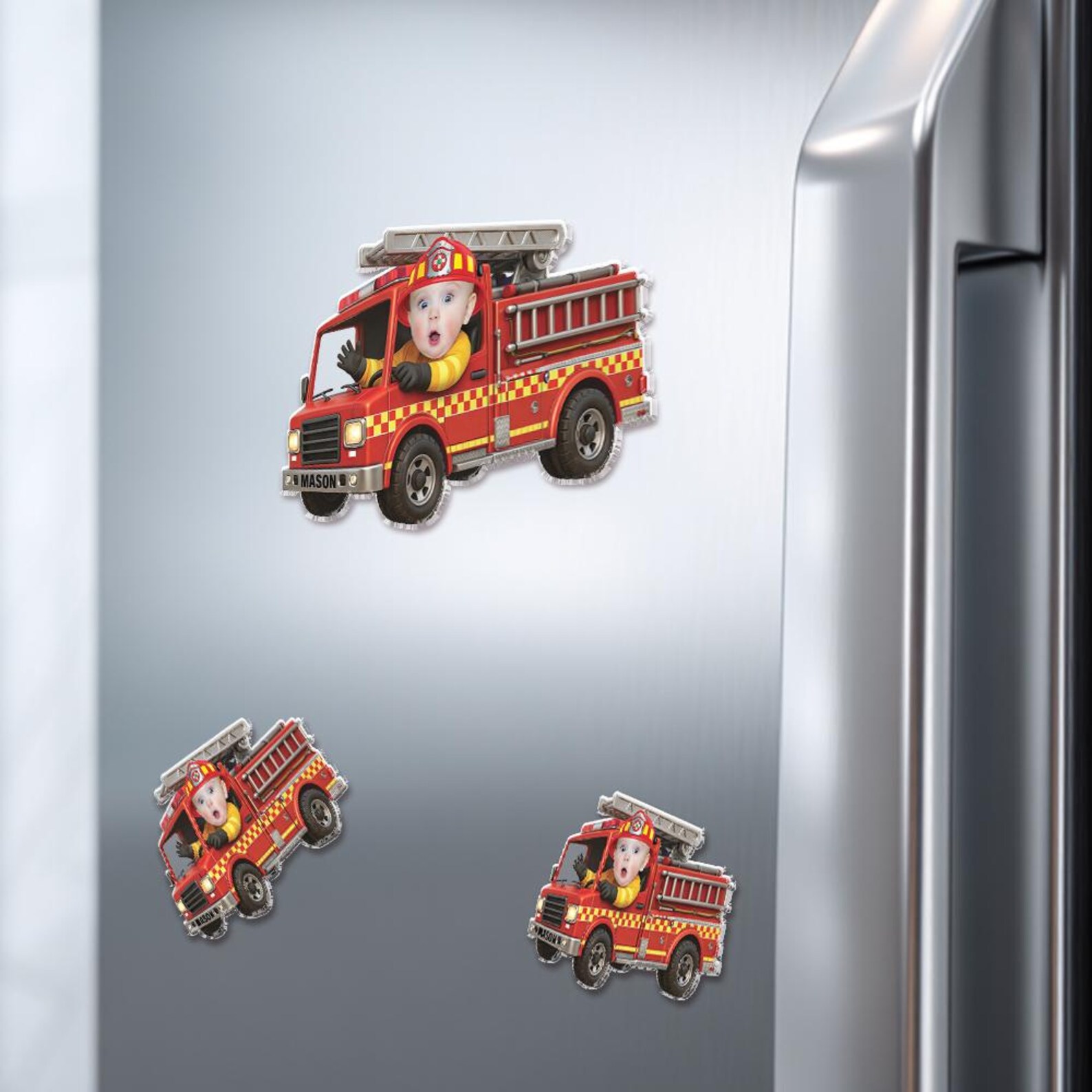 Custom Kid Photo Firefighter Fridge Magnet Personalized Fire Truck ...