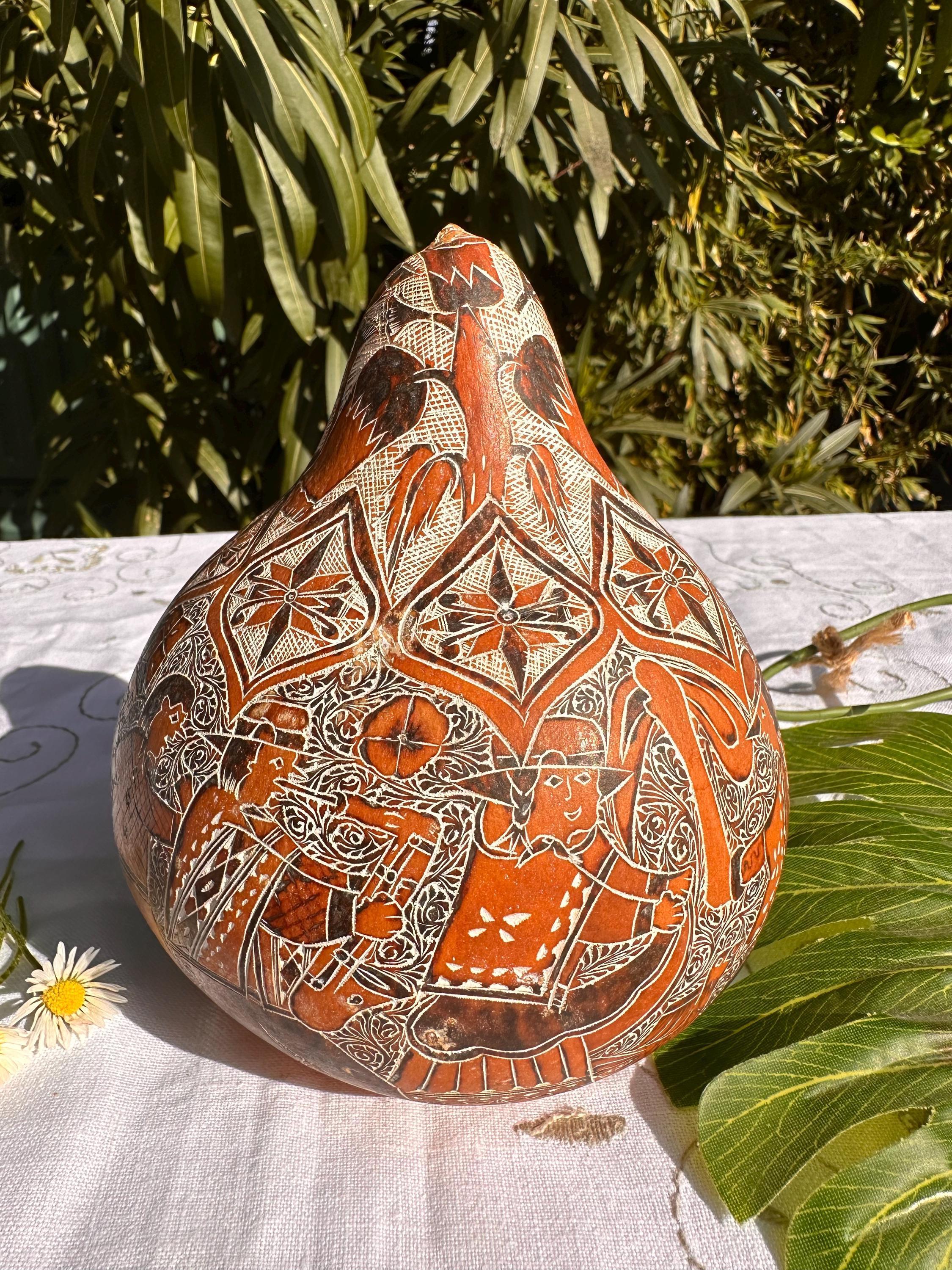 Vintage Carved Instrument Peruvian Maracas Hand Painted - Hand Carved ...