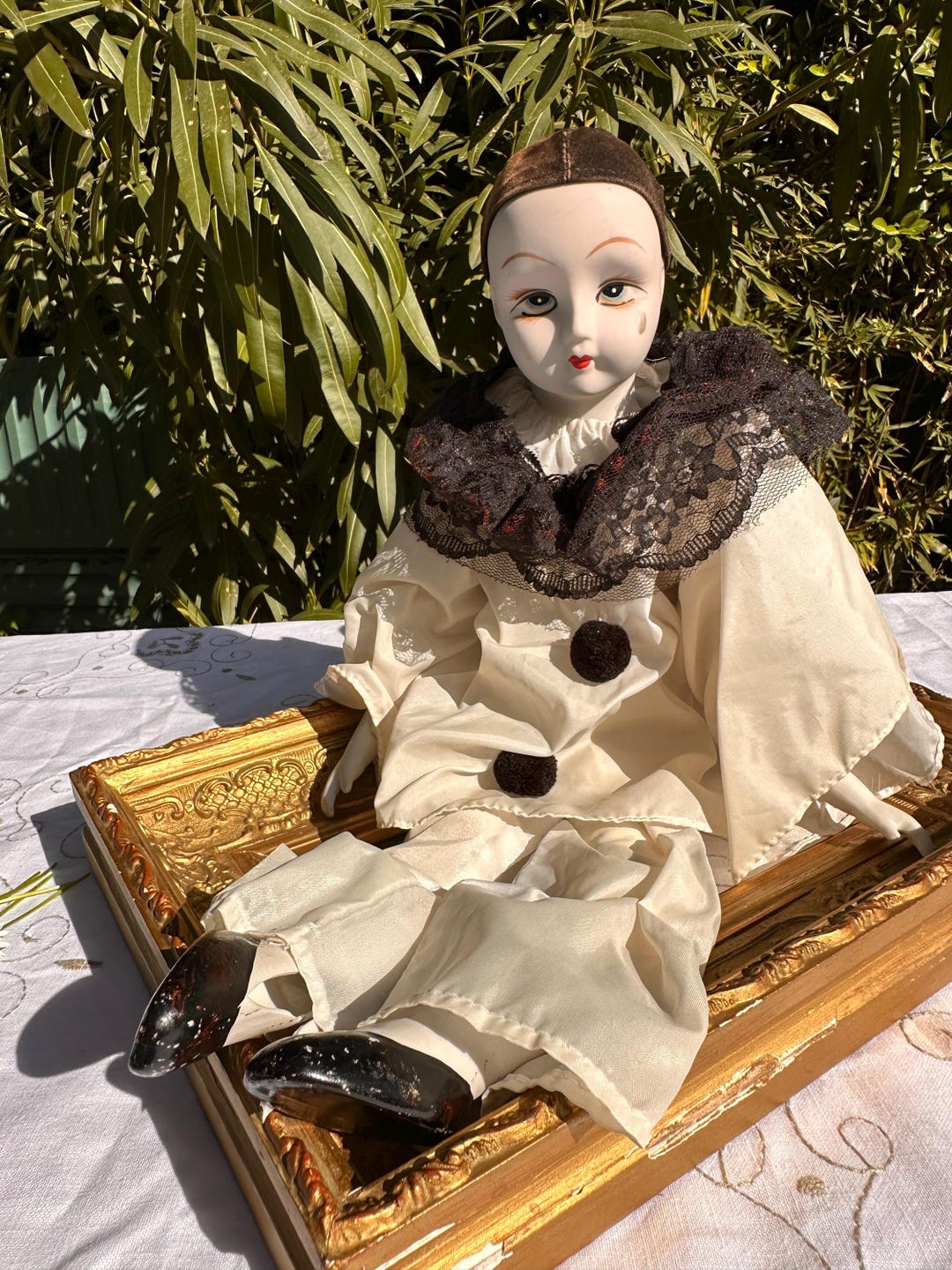 Vintage French Pierrot Porcelain & Fabric XL Doll - Harlequin French ...