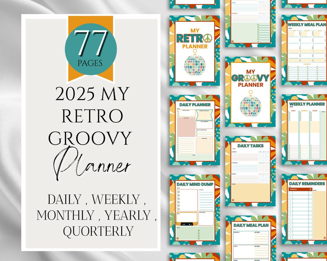 Daily, Weekly, Monthly Planner Pack | Funky Groovy Retro | Digital ...