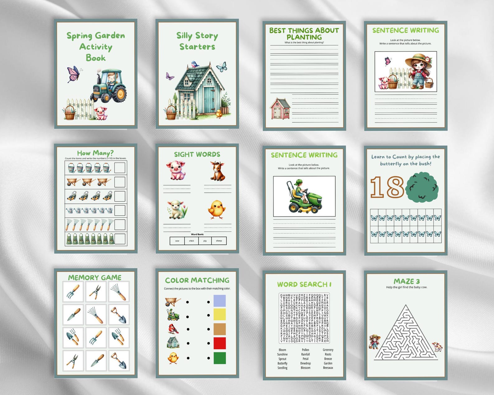 Spring Garden Pre-k and K Activity Book, Homeschool Gardening , Digital ...