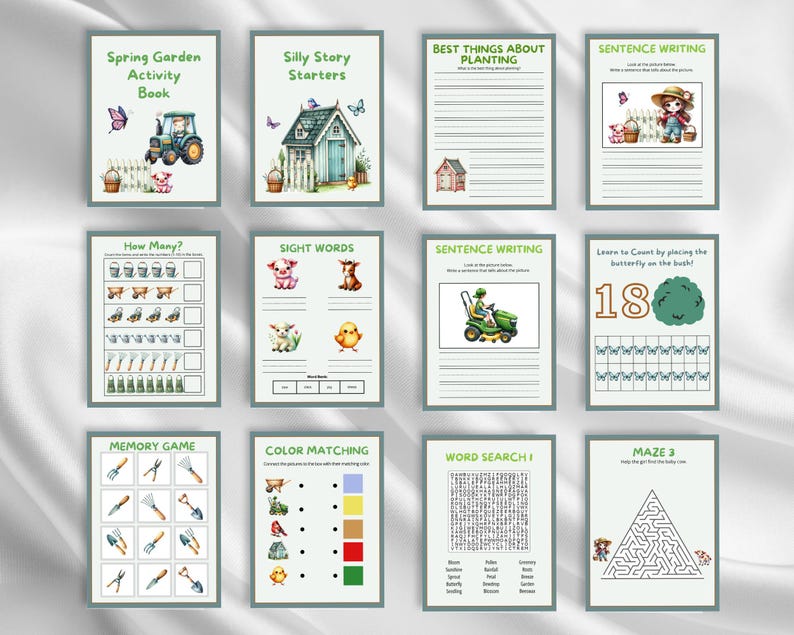 Spring Garden Pre-k and K Activity Book, Homeschool Gardening , Digital ...