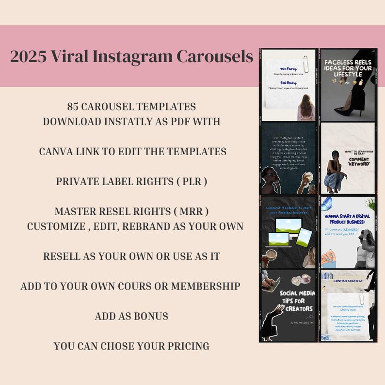 85 Aesthetic Instagram Carousels , Social Media Templates, MRR PLR ...