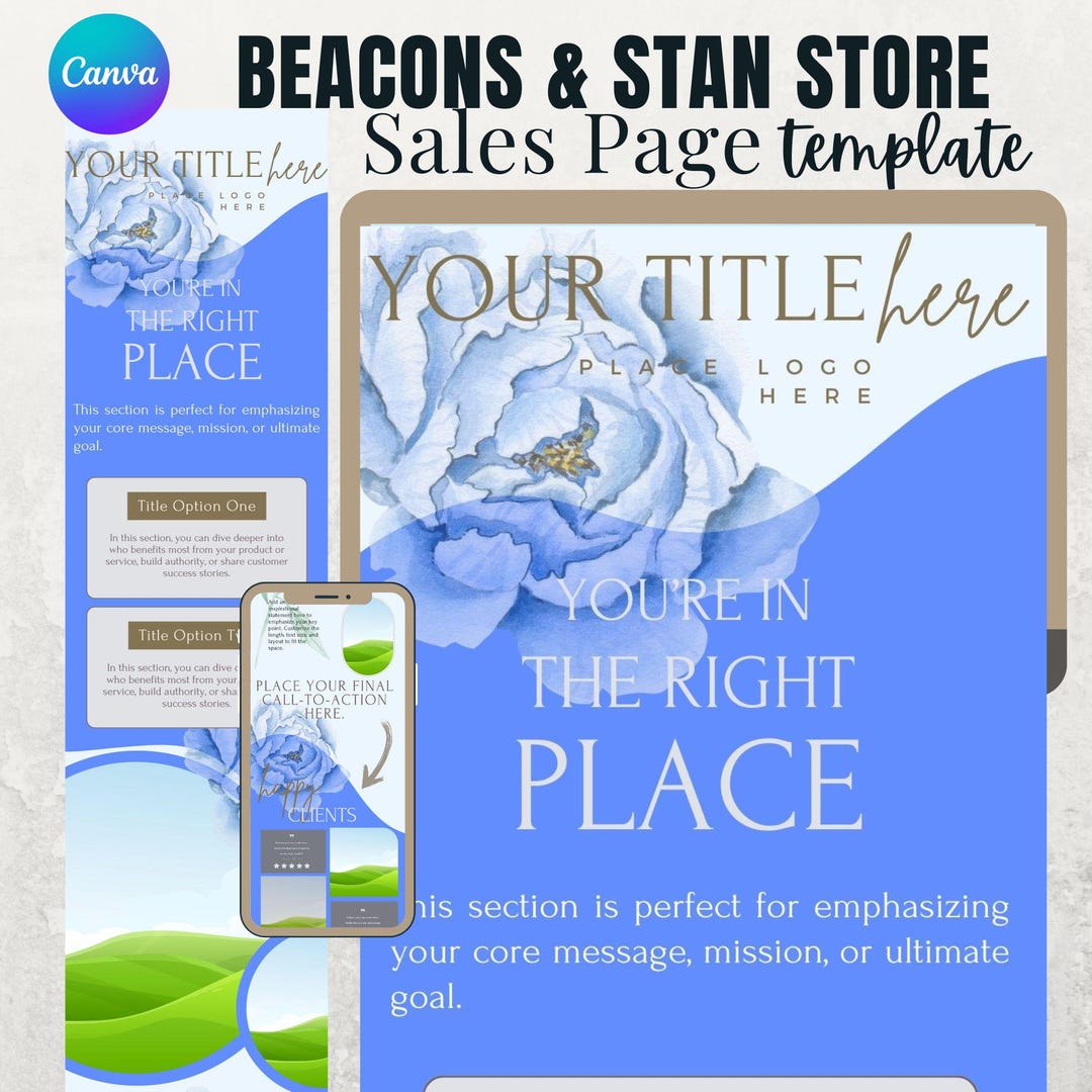 6 Beacons , Stan Store Sales Page Template Editable Canva , High ...