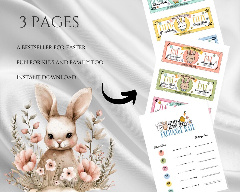 Easter Bunny Bucks, Bunny Money Printable , Kids Reward Bucks, Easter ...
