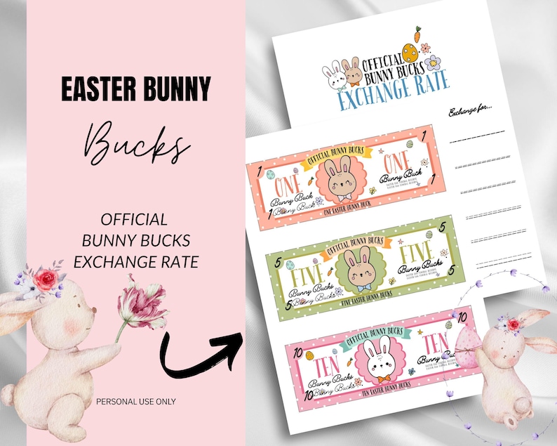 Easter Bunny Bucks, Bunny Money Printable , Kids Reward Bucks, Easter ...