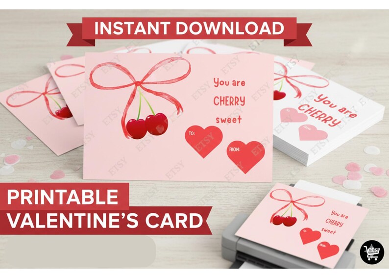 Printable Cherry Valentines Day Card (instant Download) - Etsy