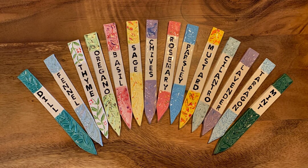 Handmade Ceramic Herb Garden Markers, Herb Plant Stakes, Yard Sign ...