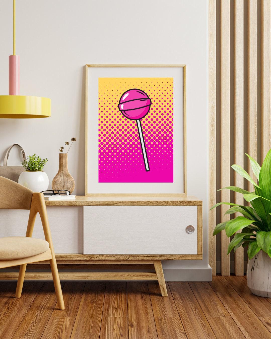 Pop Art Lollipop Print | Retro Pink Candy Wall Art (digital Download ...