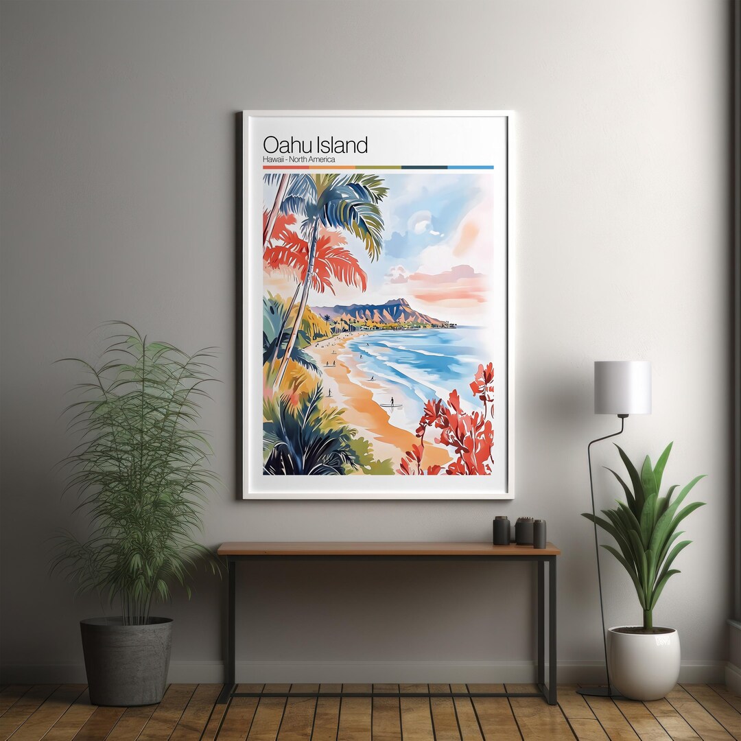 Oahu Island Art Print - Oahu Island Travel Poster / Hawaii North ...