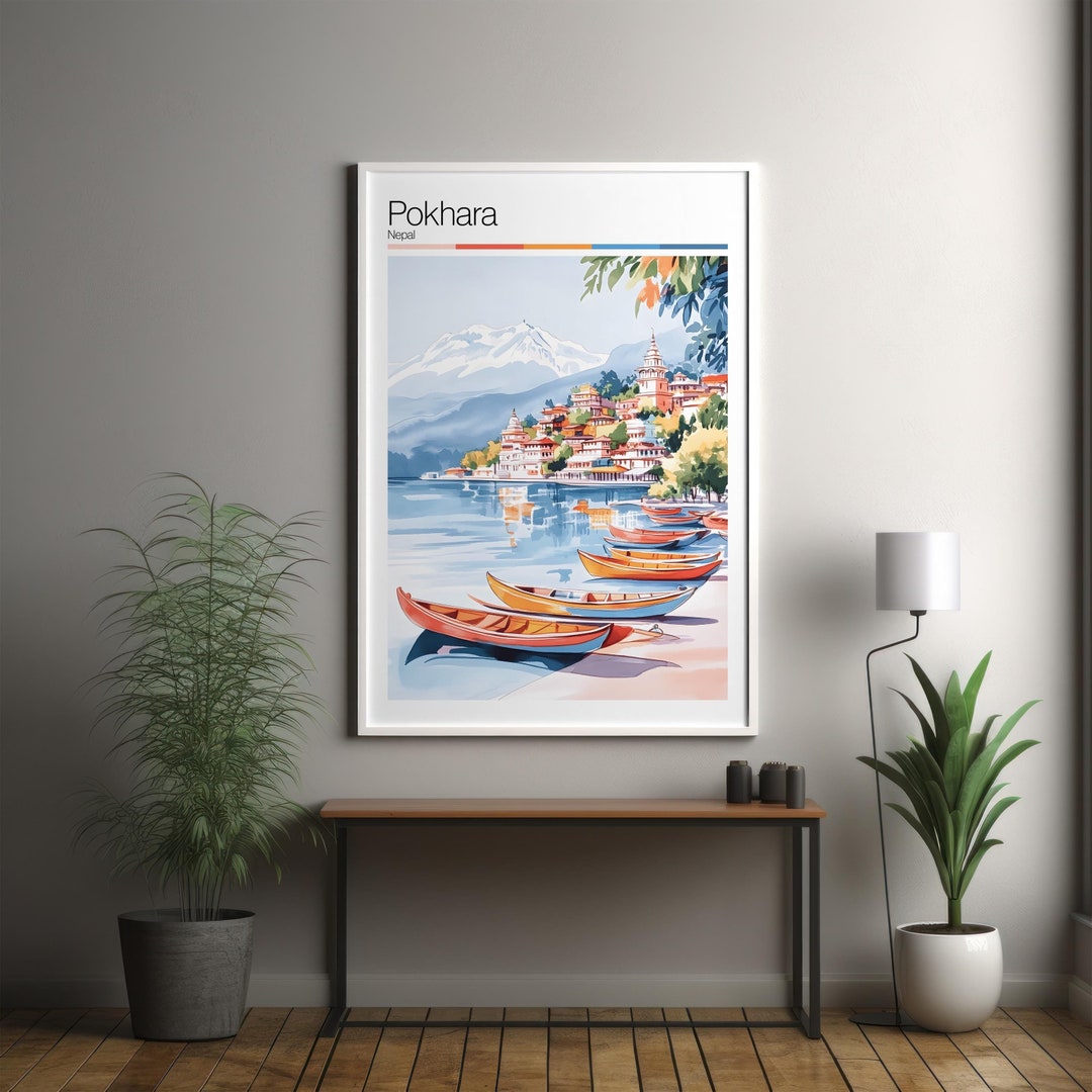 Pokhara Art Print - Pokhara Travel Poster / Nepal Wall Art Print ...