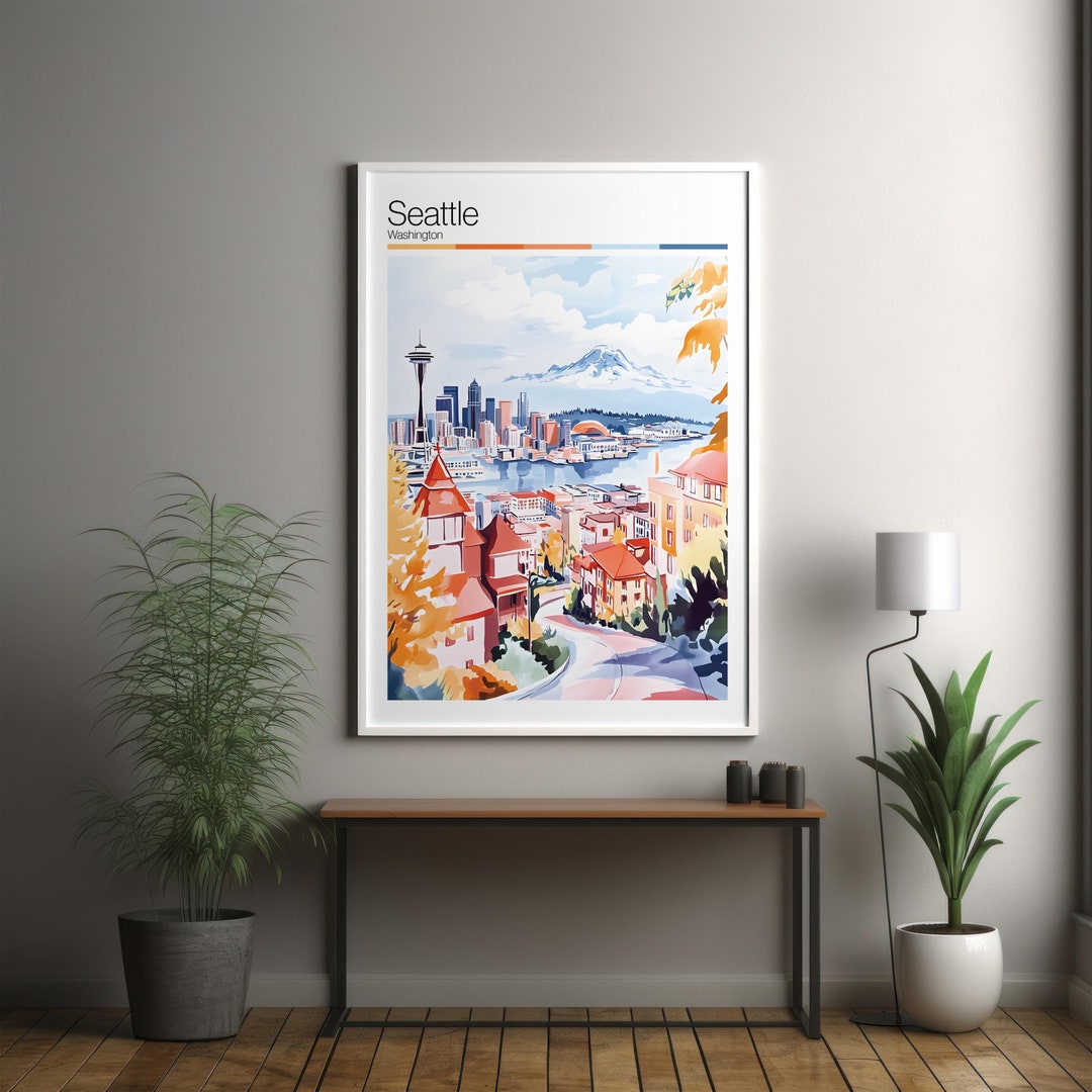 Seattle Art Print - Seattle Travel Poster / Washington Wall Art Print ...