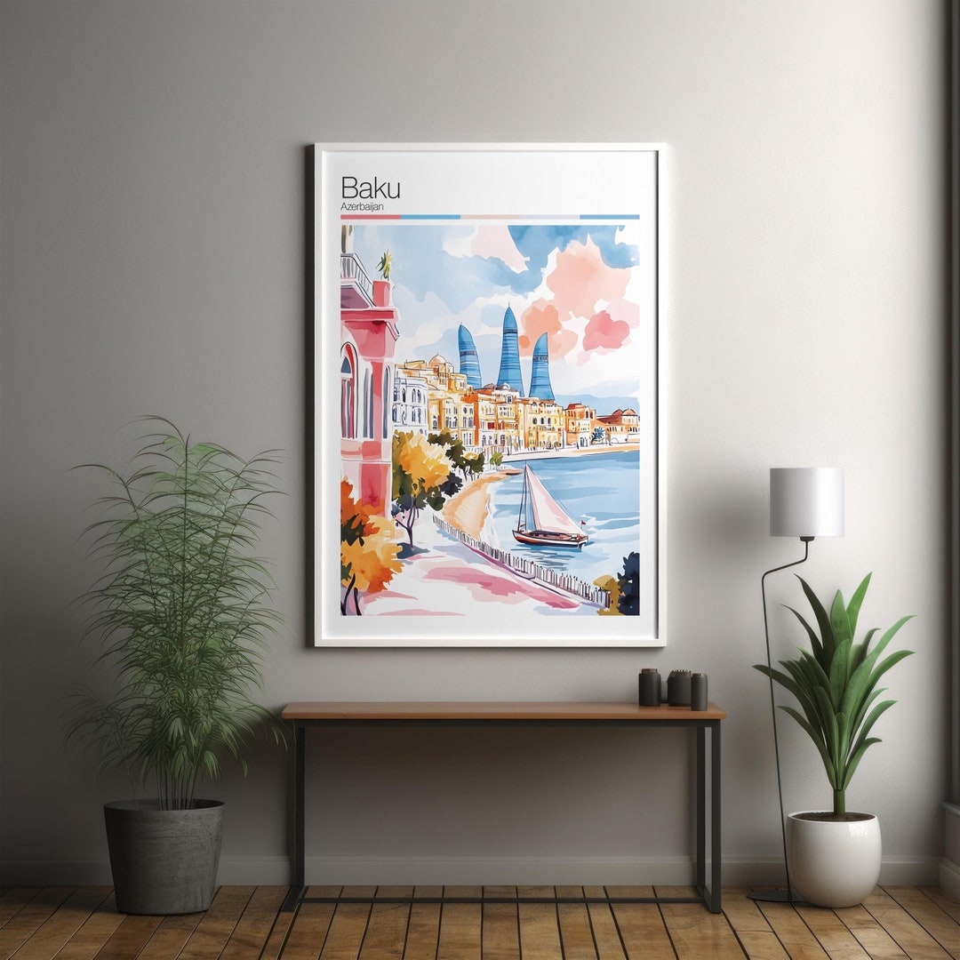 Baku Art Print - Baku Travel Poster / Azerbaijan Wall Art Print ...