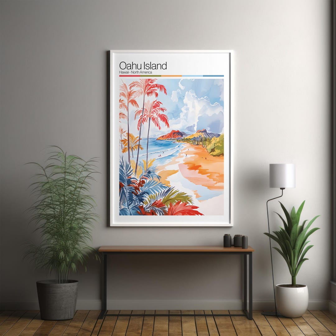 Oahu Island Travel Poster - Oahu Island Art Print / Hawaii North ...