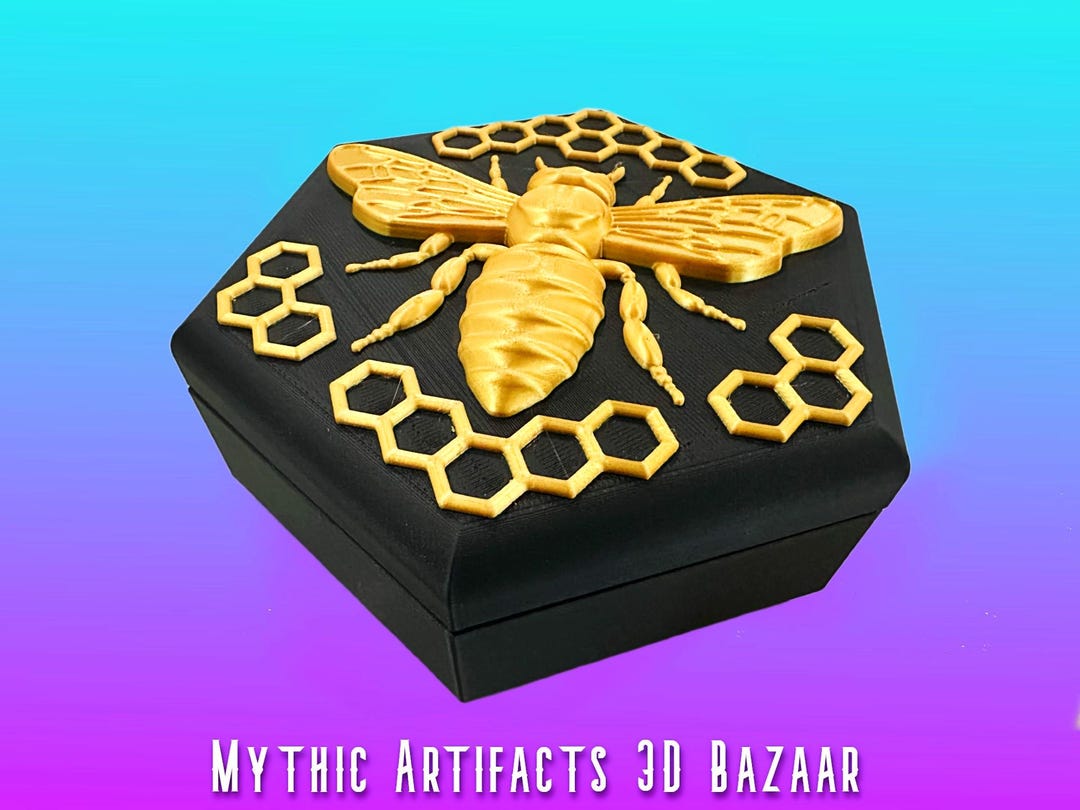 Bee Jewelry Box - 3D Printed Hexagon Keepsake With Raised Bee ...