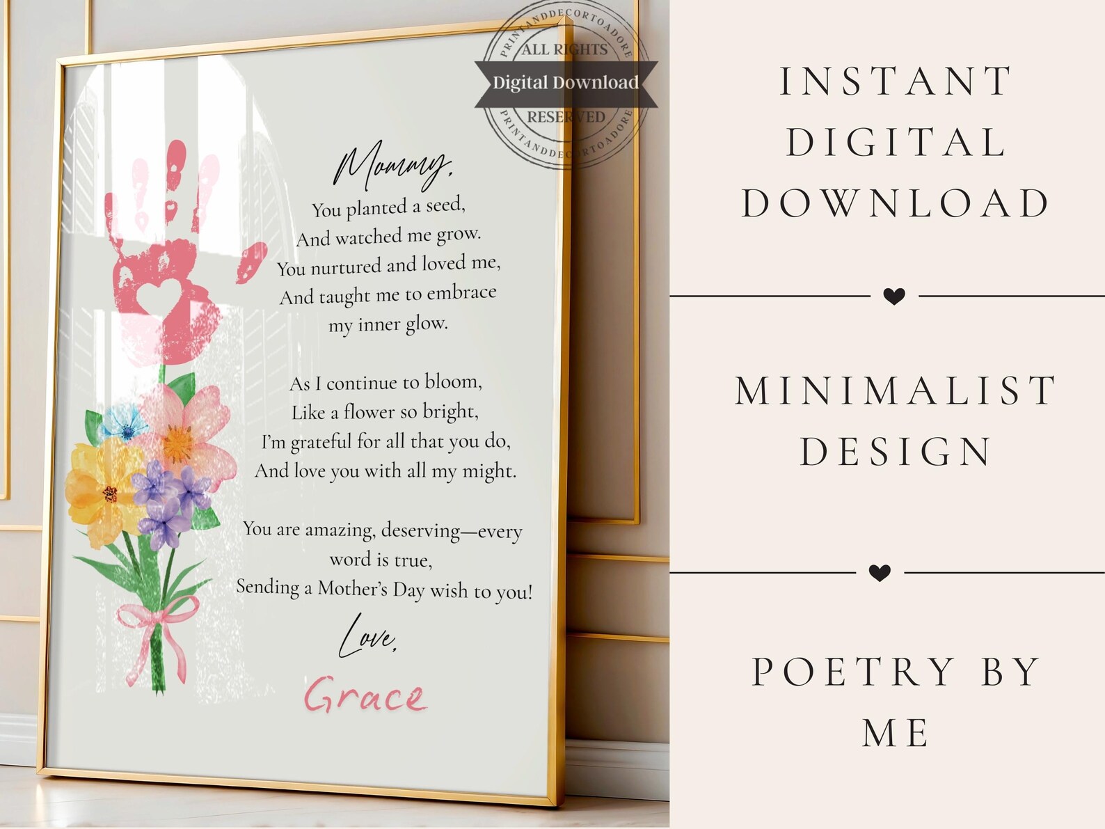 Mothers Day Handprint Flower Printable, Cards for Moms, Mother's Day ...