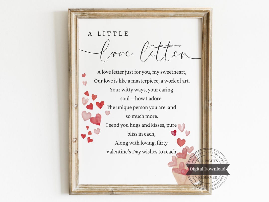Valentines Day Love Poem Card, Printable Love Letter, Typography Wall ...