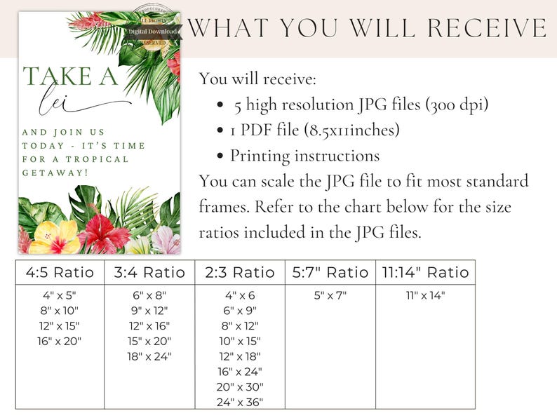 Luau Party Sign for Beachy Themed Party, Take a Lei Poster for ...