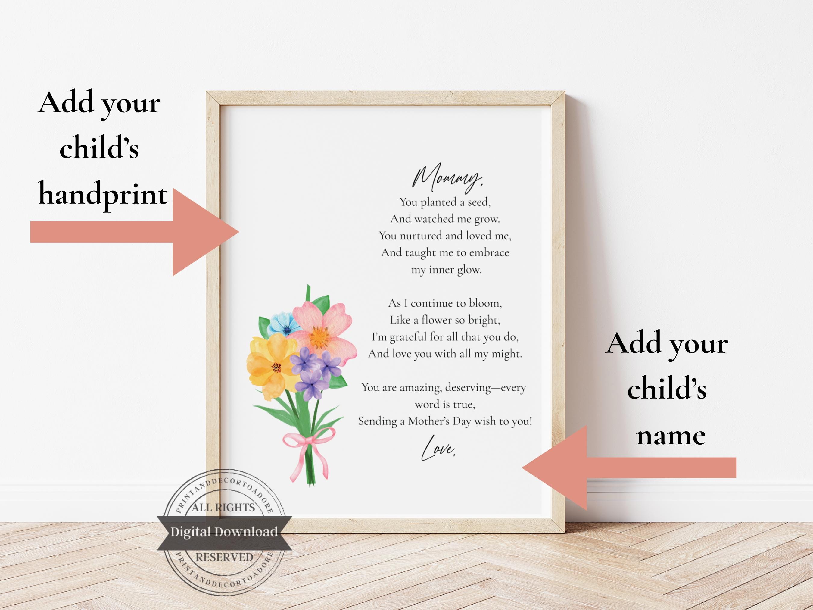 Mothers Day Handprint Flower Printable, Cards for Moms, Mother's Day ...