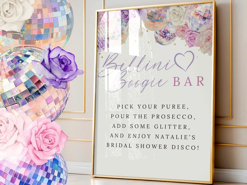 Editable Bellini Bar Disco Sign, Bubbly Bar, Prosecco Customizable ...