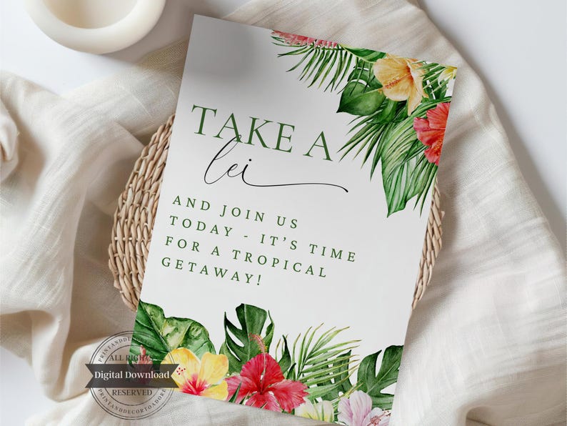 Luau Party Sign for Beachy Themed Party, Take a Lei Poster for ...