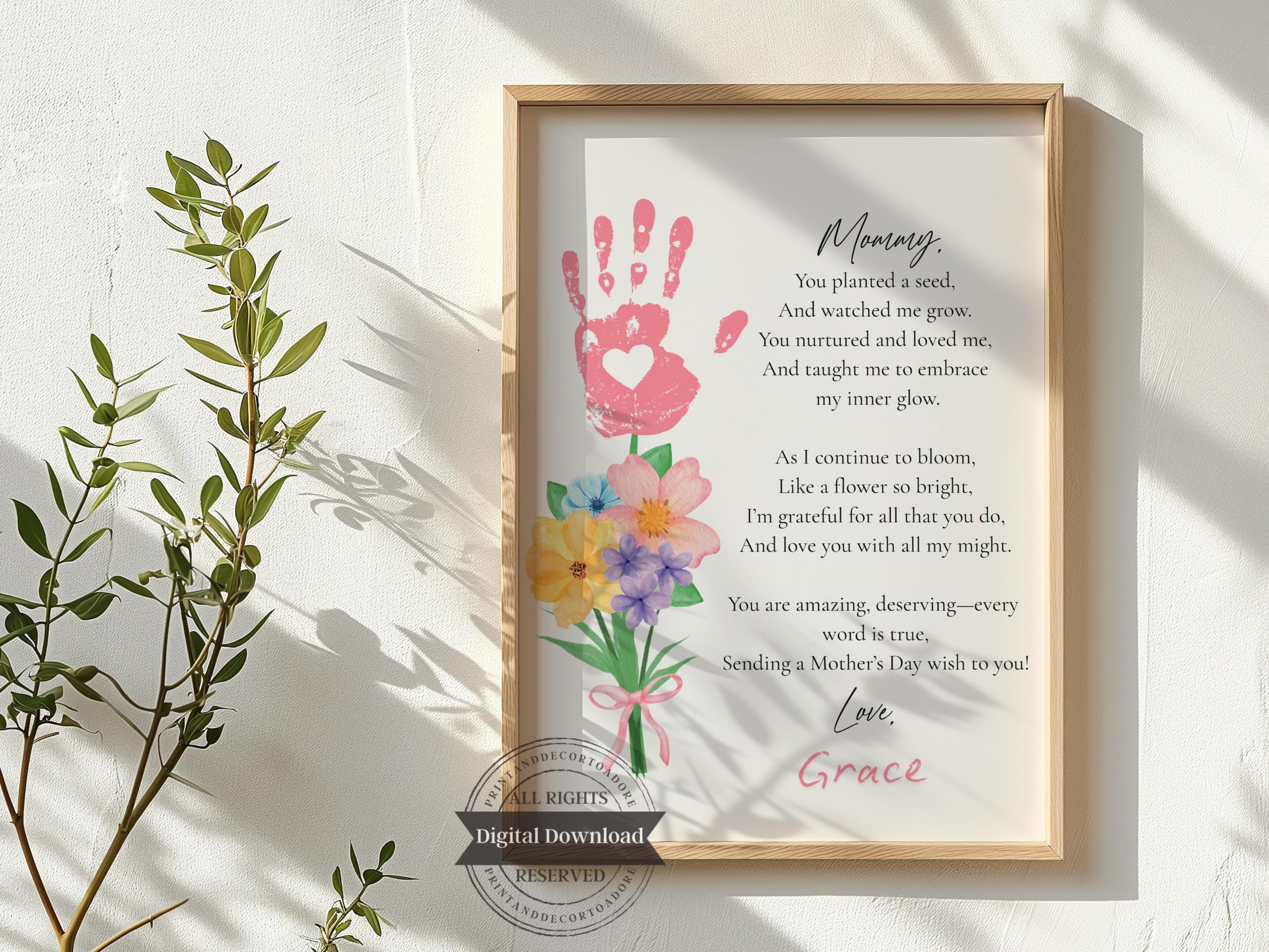 Mothers Day Handprint Flower Printable, Cards for Moms, Mother's Day ...