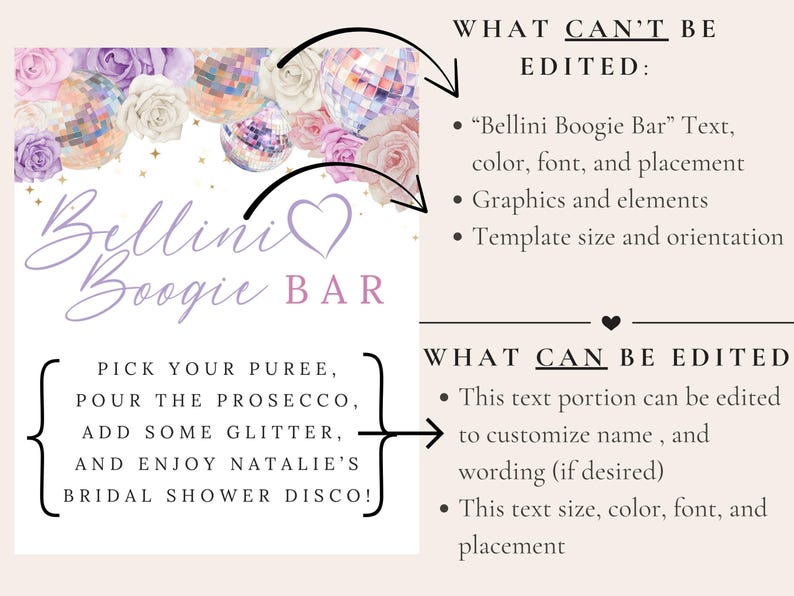 Editable Bellini Bar Disco Sign, Bubbly Bar, Prosecco Customizable ...