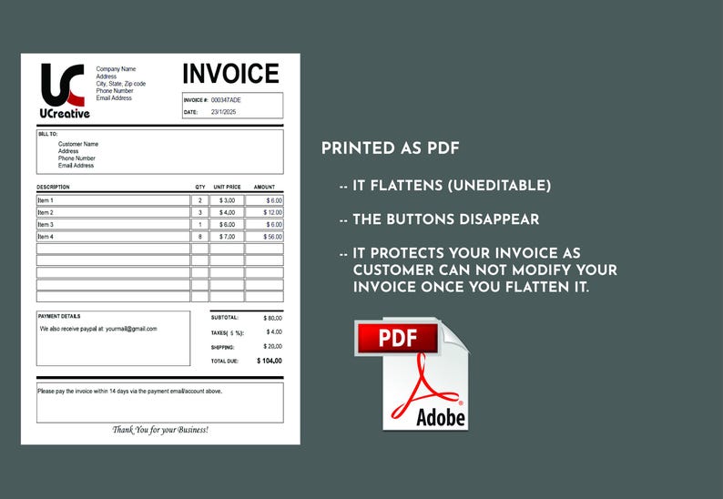 Editable Invoice Template PDF - Fillable Invoice PDF Template - Blank ...